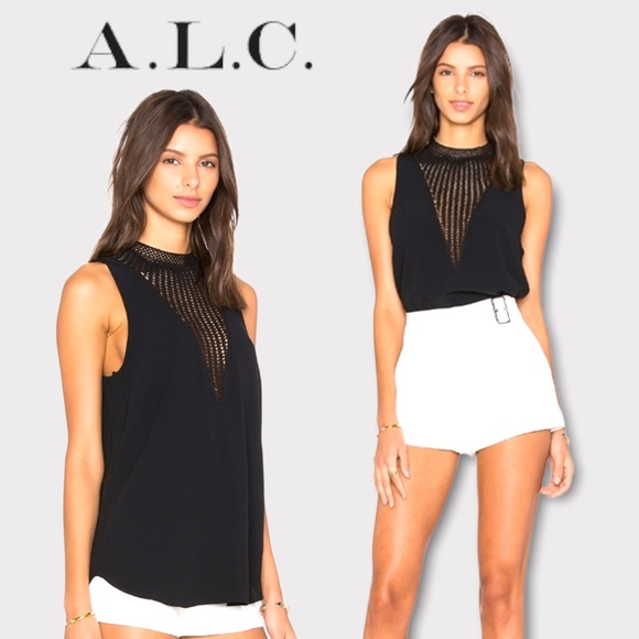 A.L.C. | Tops | Alc Alec Black Crochet Crepe Sleeveless Top Sz2 | Poshmark